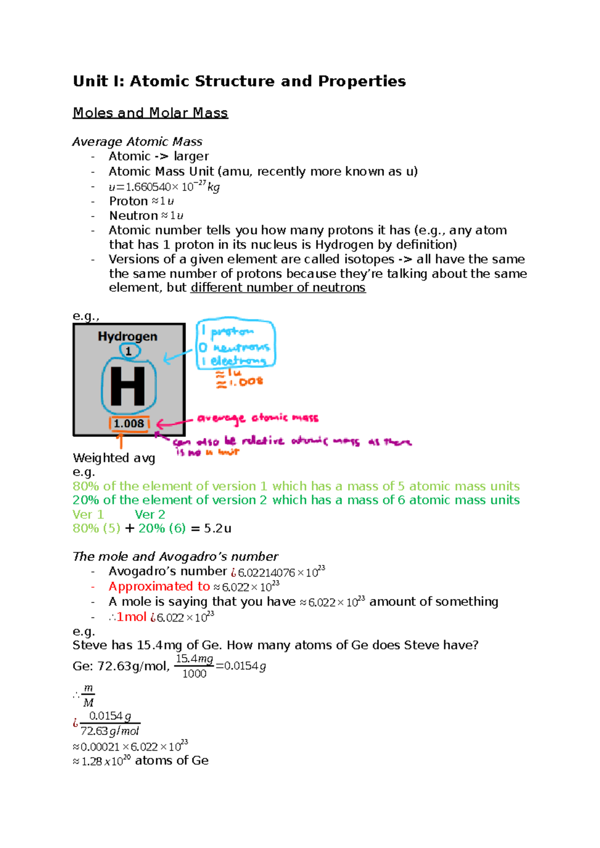 Revision atomic structure - Unit I: Atomic Structure and Properties ...