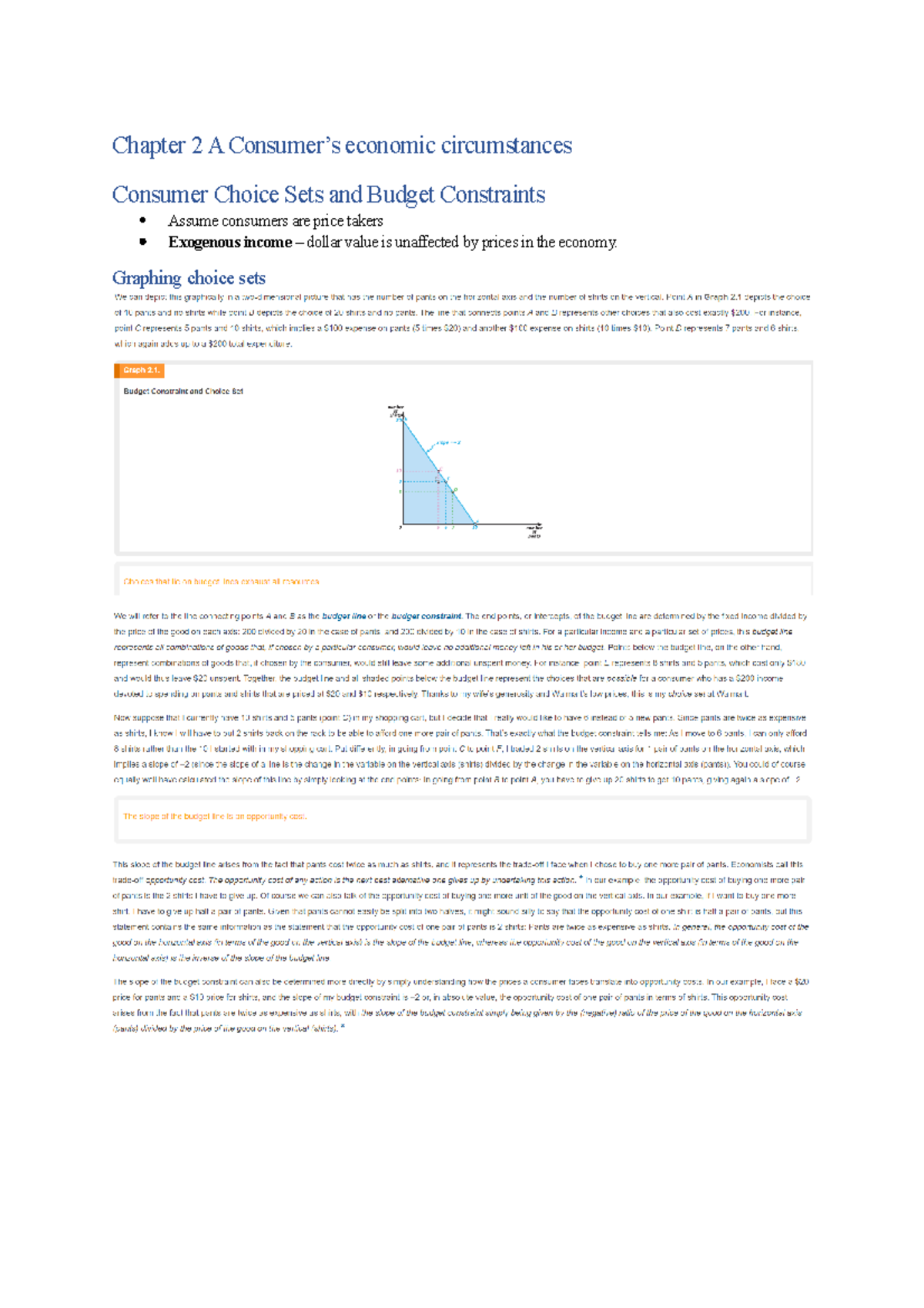 Wk2 Chapter 2 +5 - notes - Chapter 2 A Consumer’s economic ...