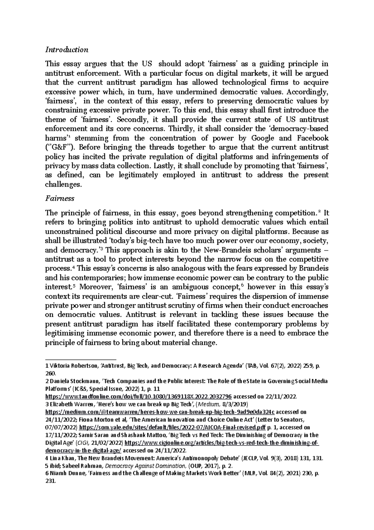 Competition Law - Fairness Final - Introduction This essay argues that ...