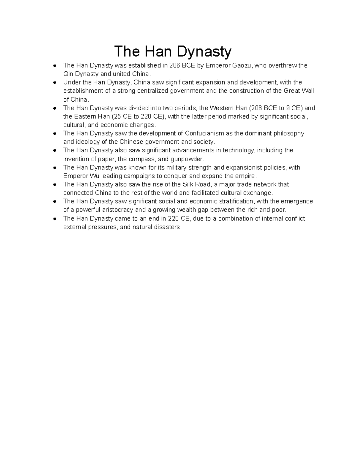 The Han Dynasty - Under the Han Dynasty, China saw significant ...