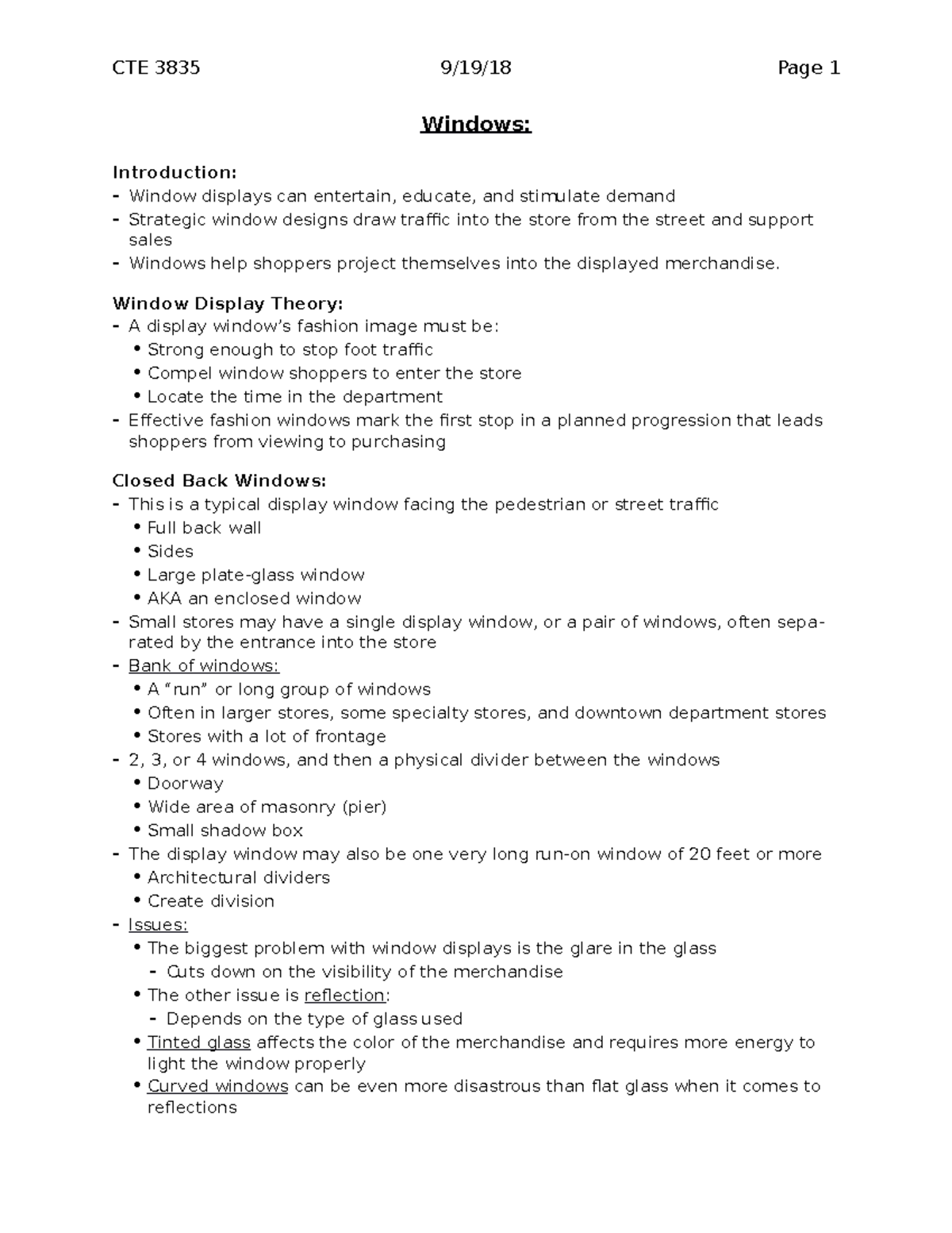 Windows Lecture Notes Cte 3835 Page 1 Windows Introduction Window Displays Can Entertain