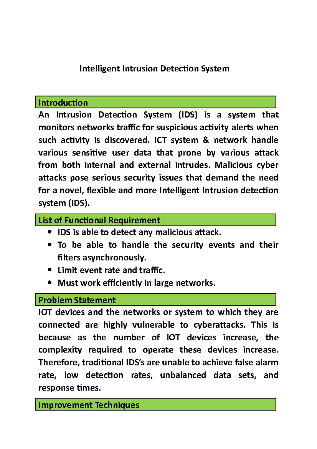 Assignment Intelligent Intrusion Detection System Intelligent