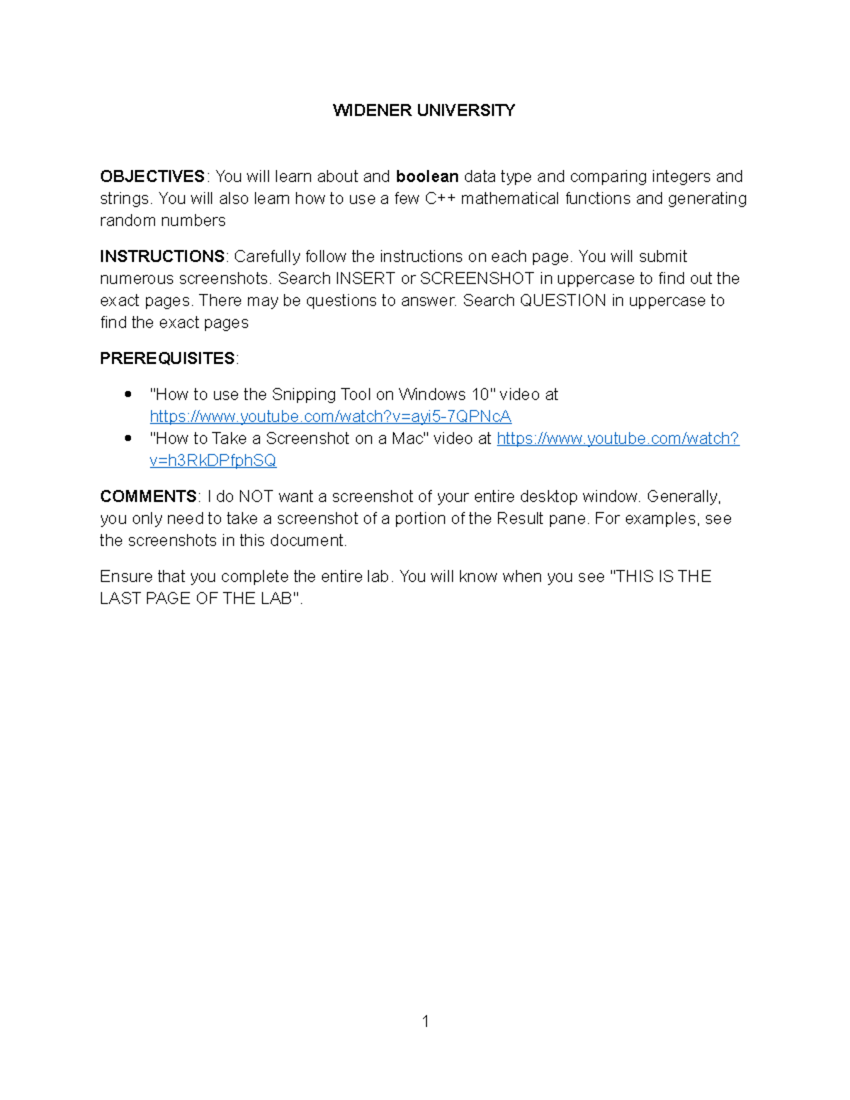 Bool Math Rand Lab - Bool Math Rand Lab - WIDENER UNIVERSITY OBJECTIVES: You will learn about ...