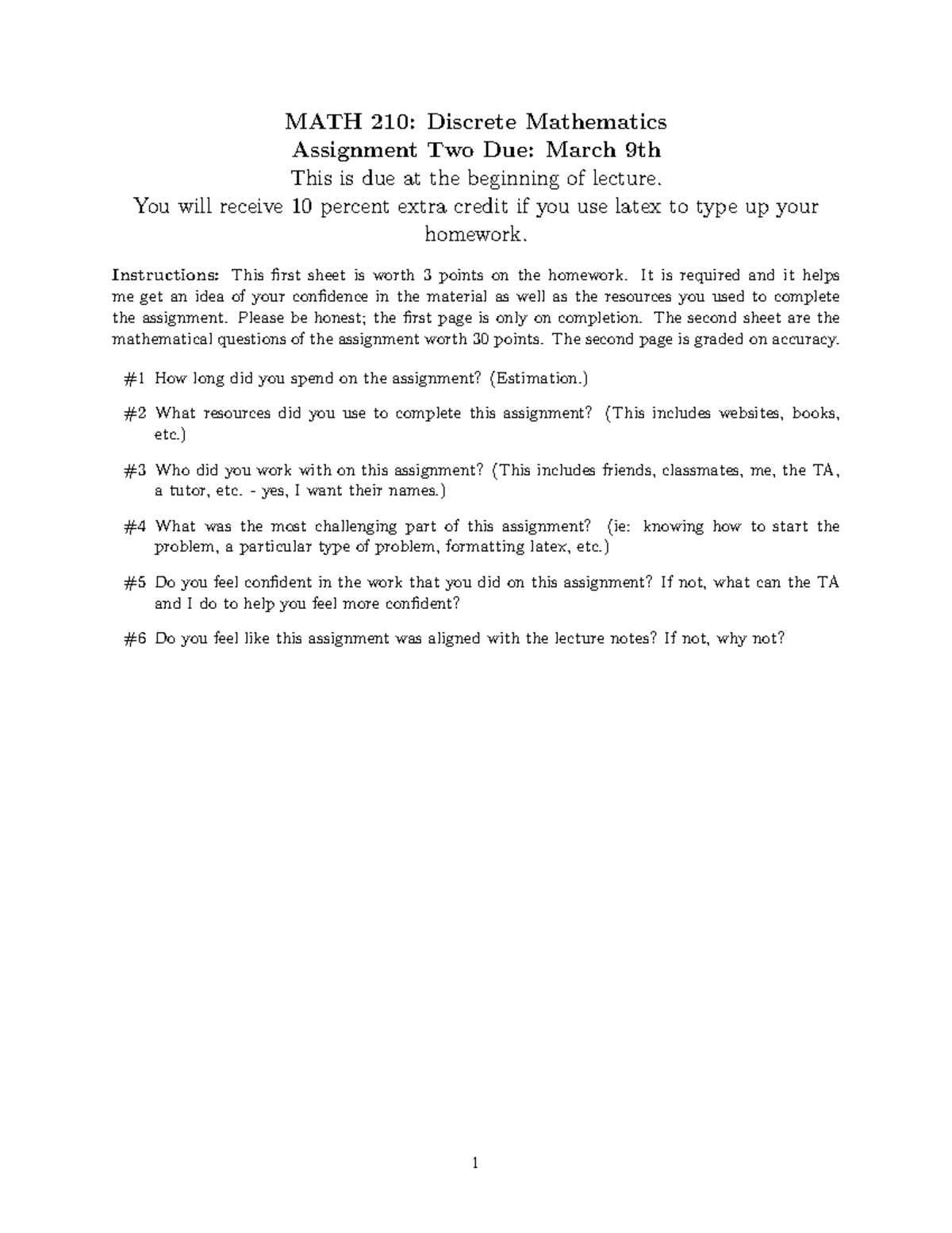 MATH210 Homework 2 Spring 20 Solns - MATH 210: Discrete Mathematics Assignment Two Due: March ...