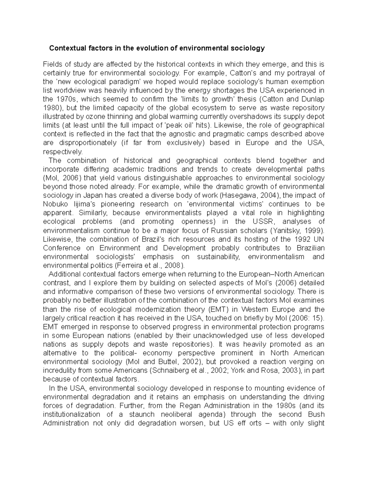 Contextual Factors in the Evolution of Environmental Sociology ...