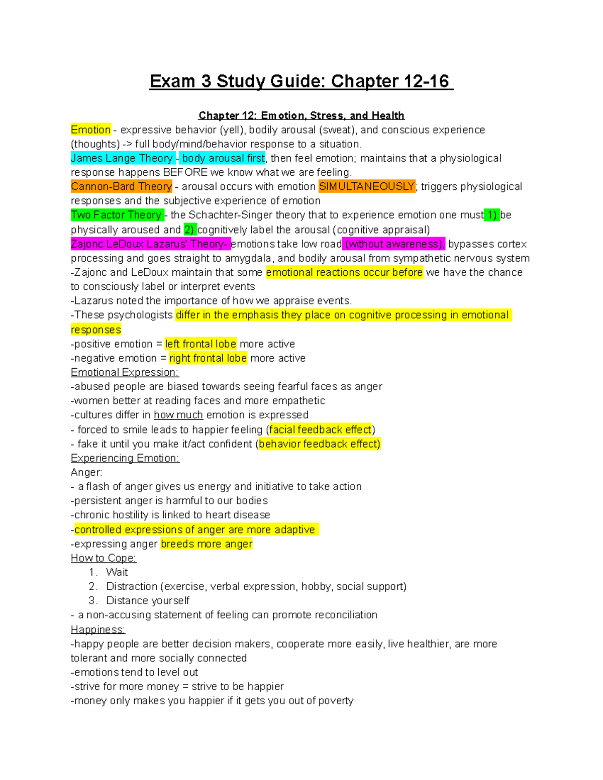 Exam 3 study guide (chapters 12-16) - Exam 3 Study Guide: Chapter 12 ...