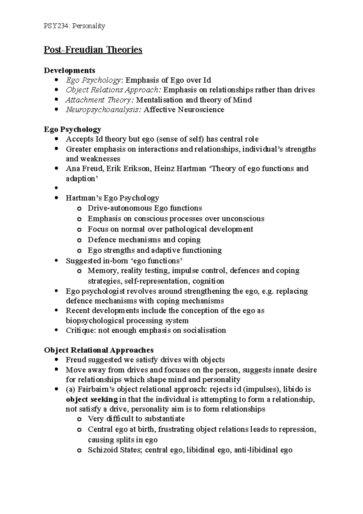 2. Post-Freudian Theories - PSY234: Personality Post-Freudian Theories ...