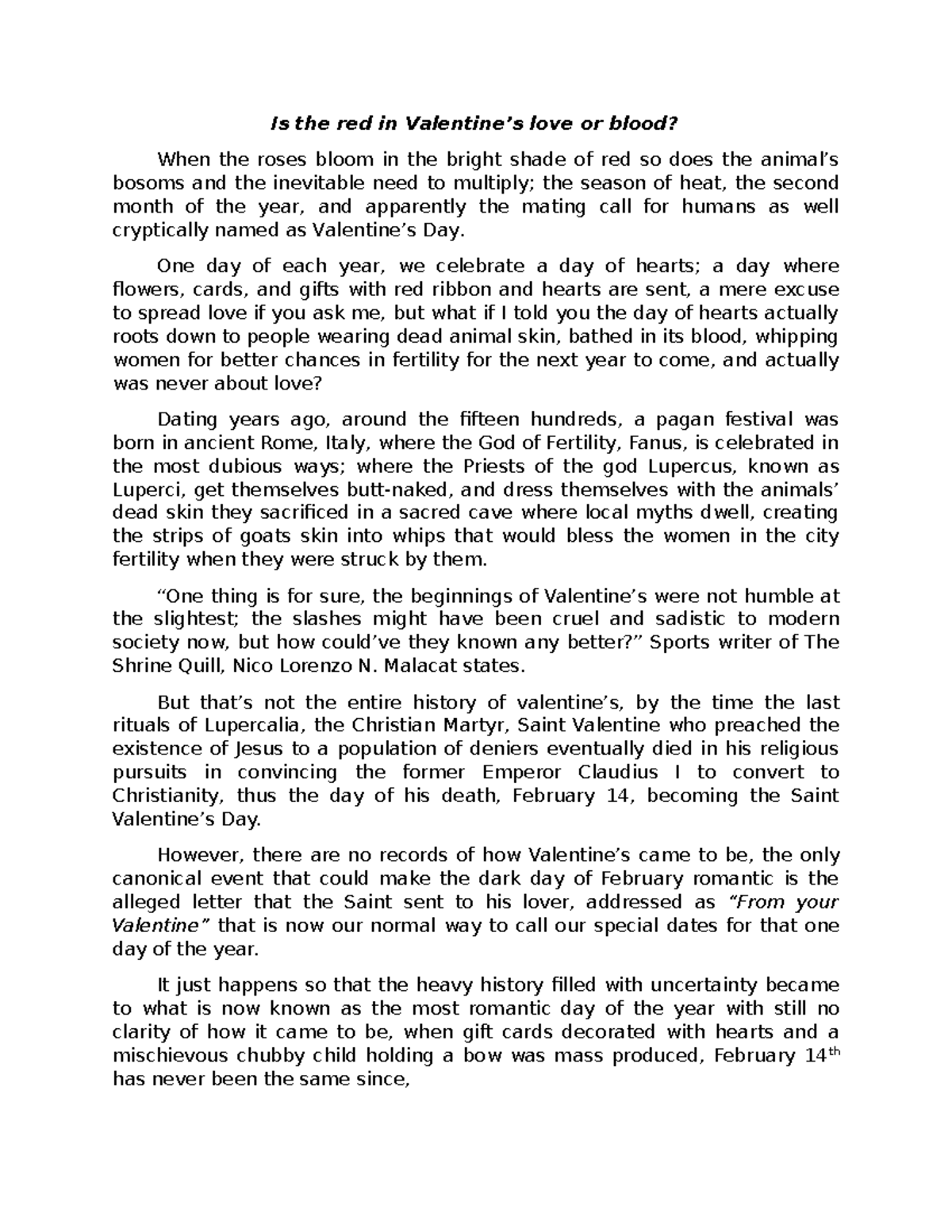 Valentines-Day - Sample Feature Writing - Is the red in Valentine’s ...