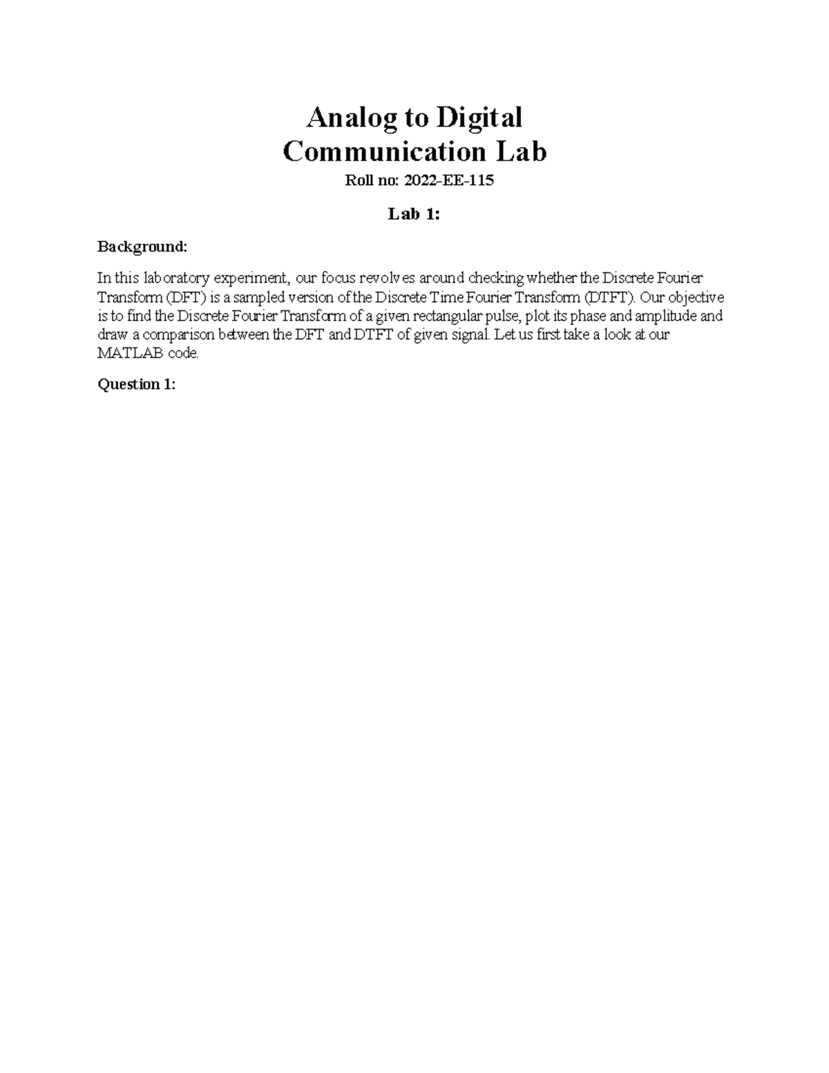 Analog to Digital Communication Lab - Analog to Digital Communication Lab Roll no: 2022-EE- Lab ...