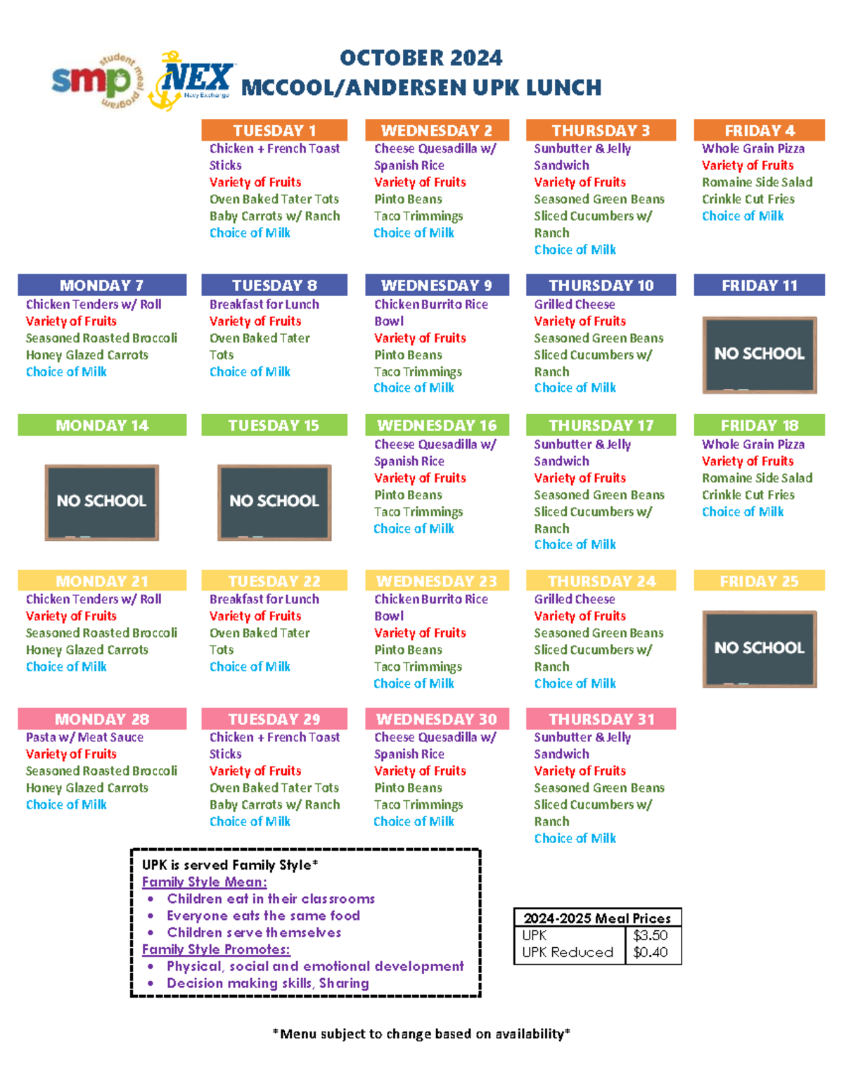 Guam Menu October 2024 Final - MCCOOL/ANDERSEN UPK LUNCH TUESDAY 1 ...