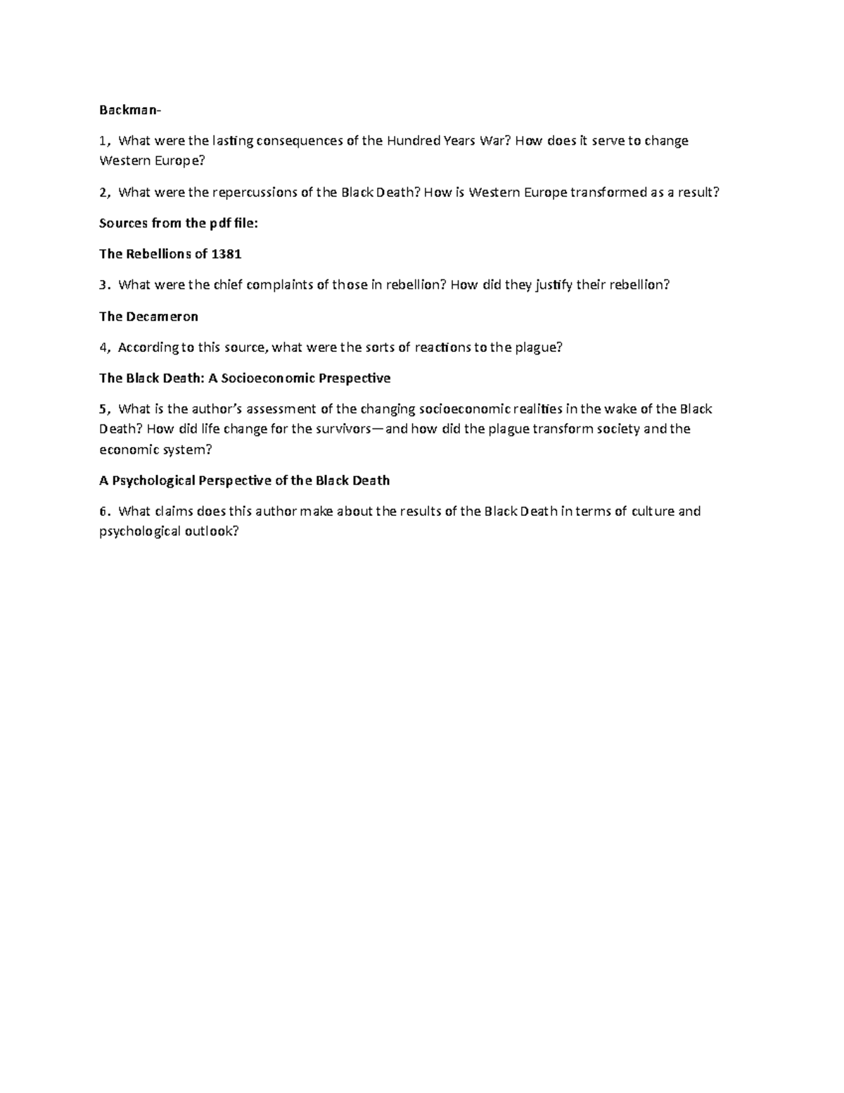 Black Death Class Prep - Backman- 1, What were the lasting consequences ...