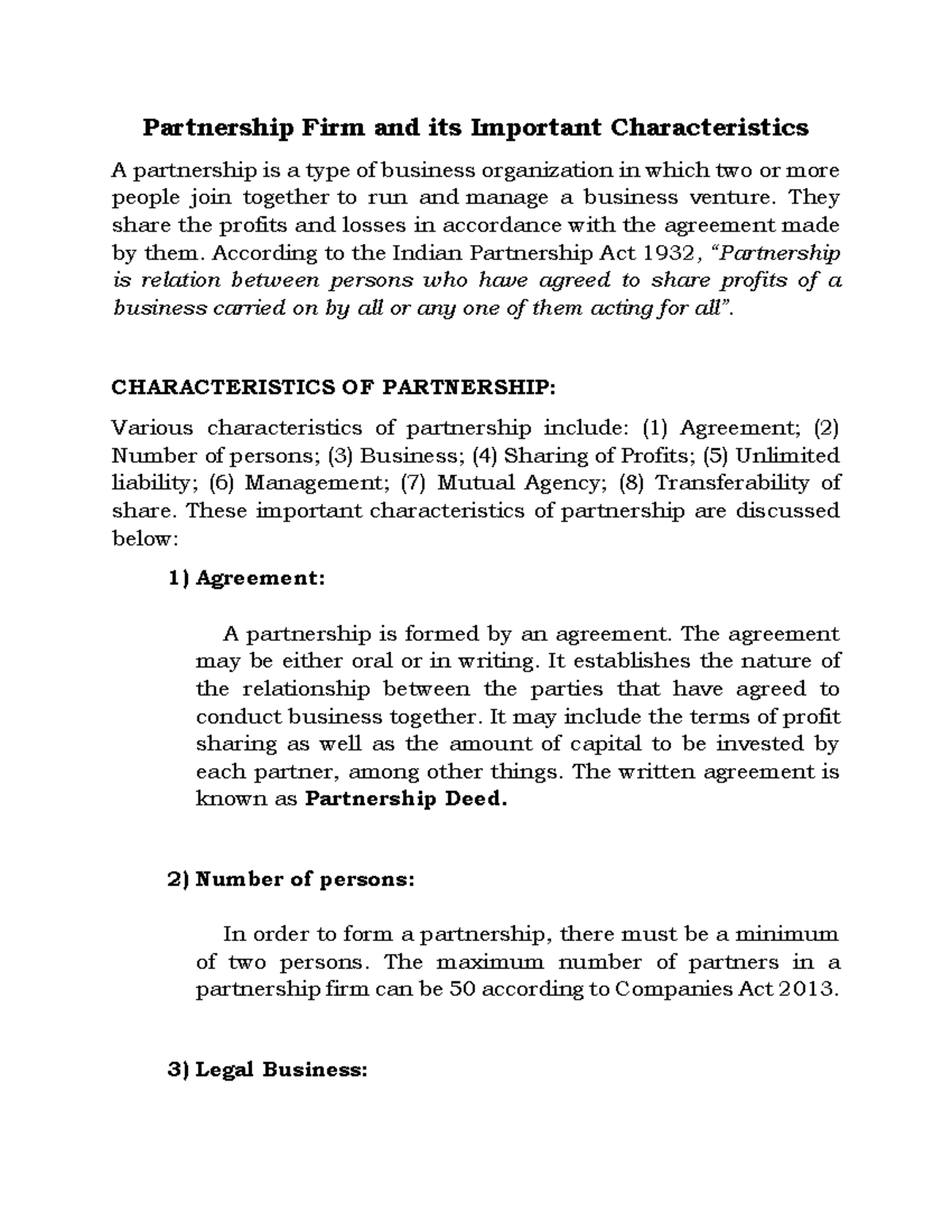 Partnership Firm and its Important Characteristics - They share the ...