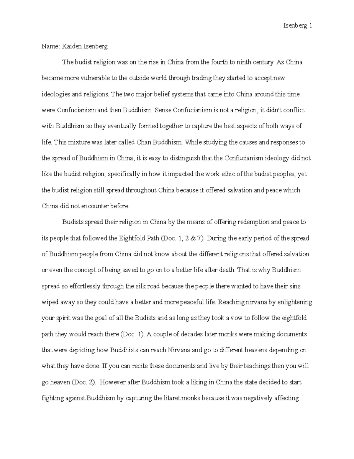 Spread of Buddhism DBQ - For AP World History - Isenberg 1 Name: Kaiden ...