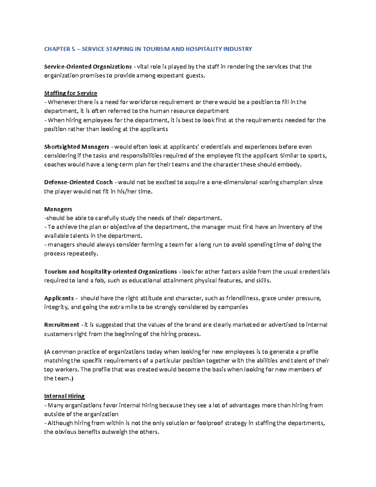 Chapter 5 THC 8 Reviewer Hindi PA Bakasyon MGA BE - CHAPTER 5 – SERVICE ...