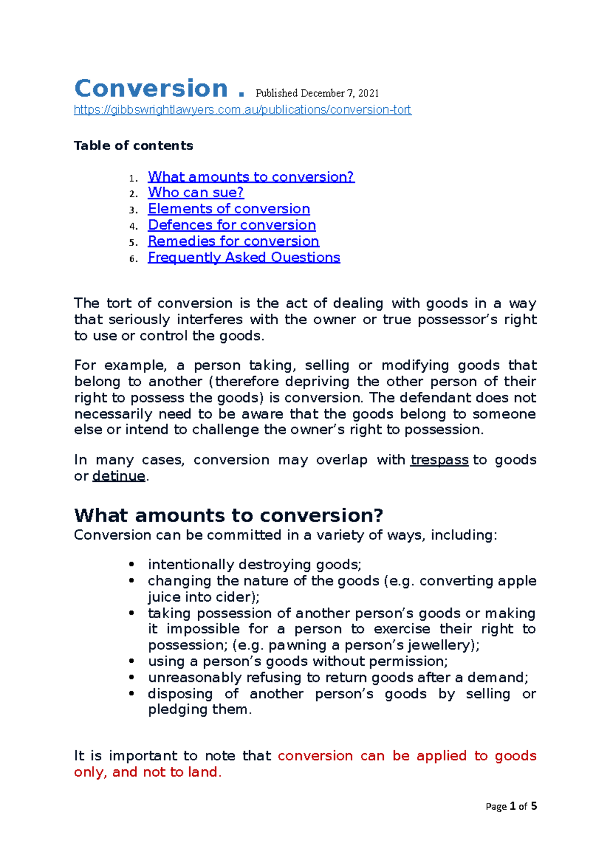 Conversion Goods Notes article notes summary - Conversion. Published ...