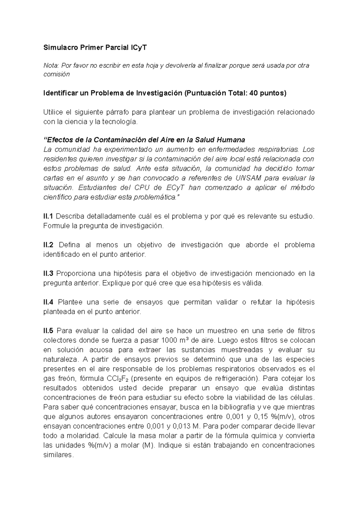 M3 Simulacro Primer Parcial - Simulacro Primer Parcial ICyT Nota: Por ...