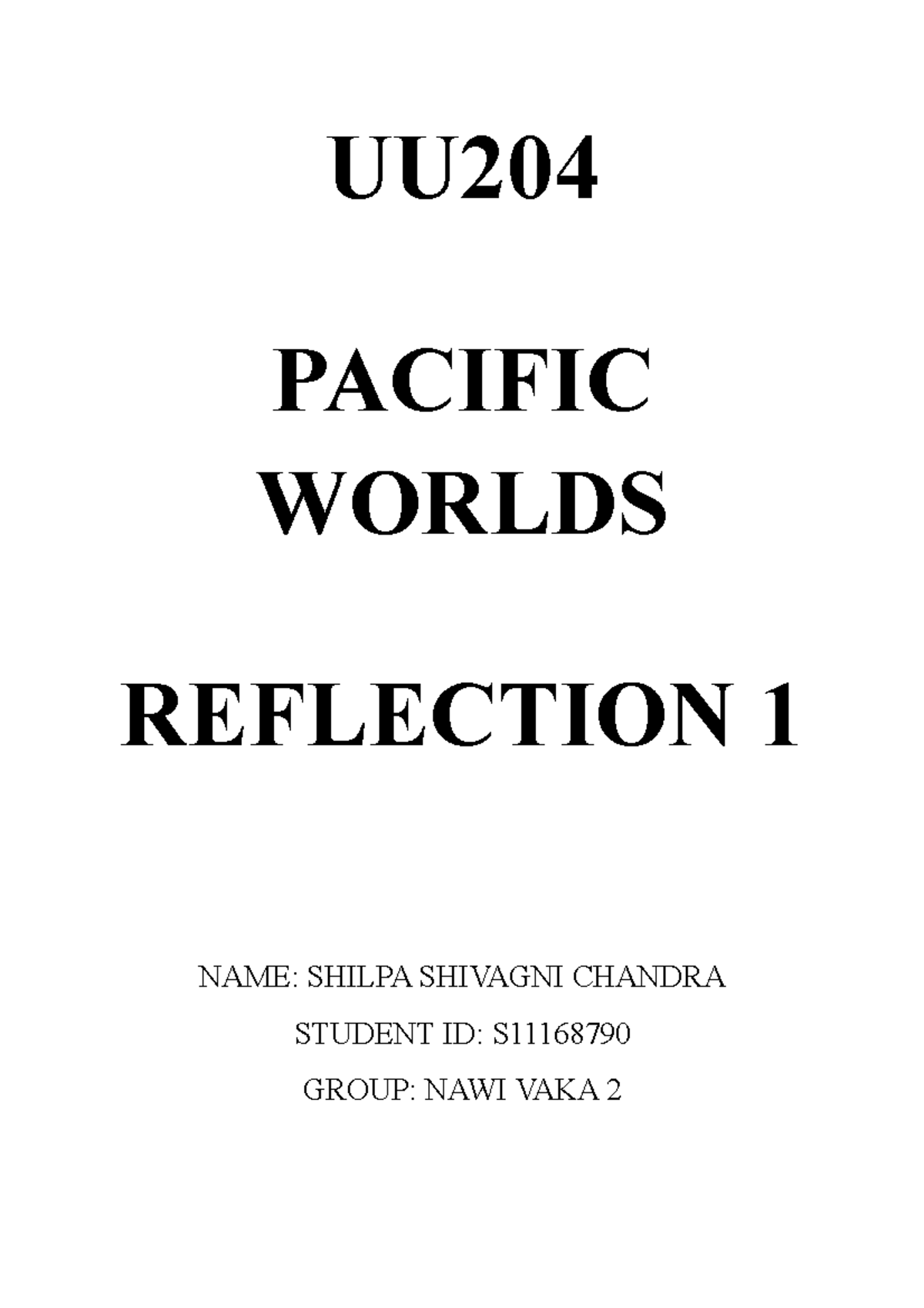 UU204 Reflection 1 - THIS ASSIGNMENT WAS DONE BY ME DURING SEMESTER 2 ...