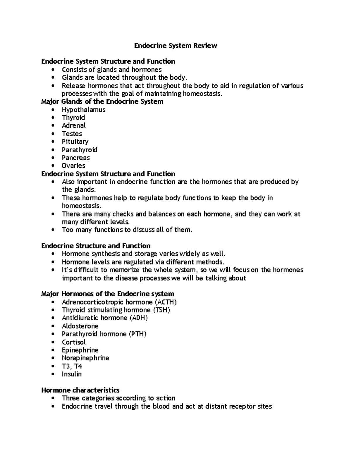 Endocrine System Review - Endocrine System Review Endocrine System ...
