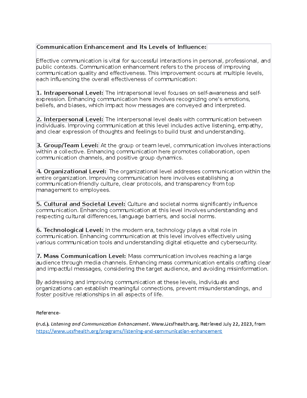 Communication Enhancement and Its Levels of Influence - Communication ...