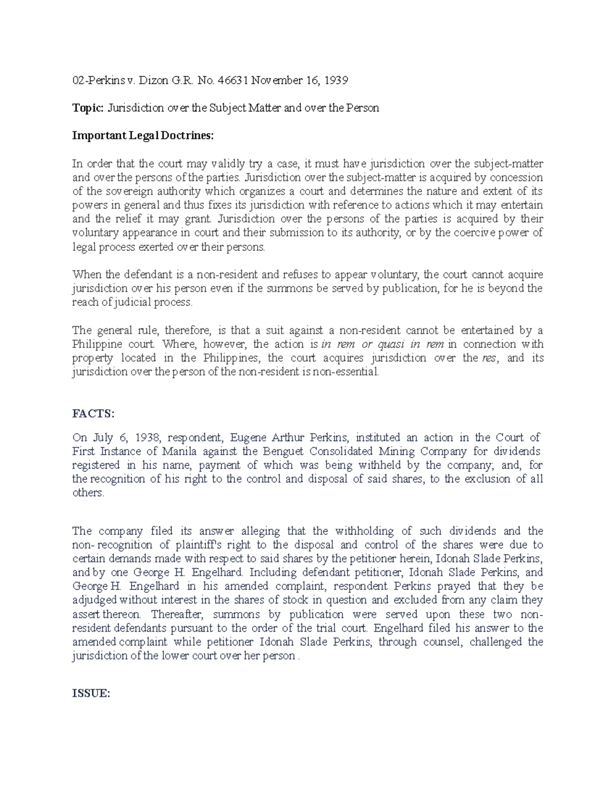 Pdfcoffee - just additional notes for study. - 02-Perkins v. Dizon G ...