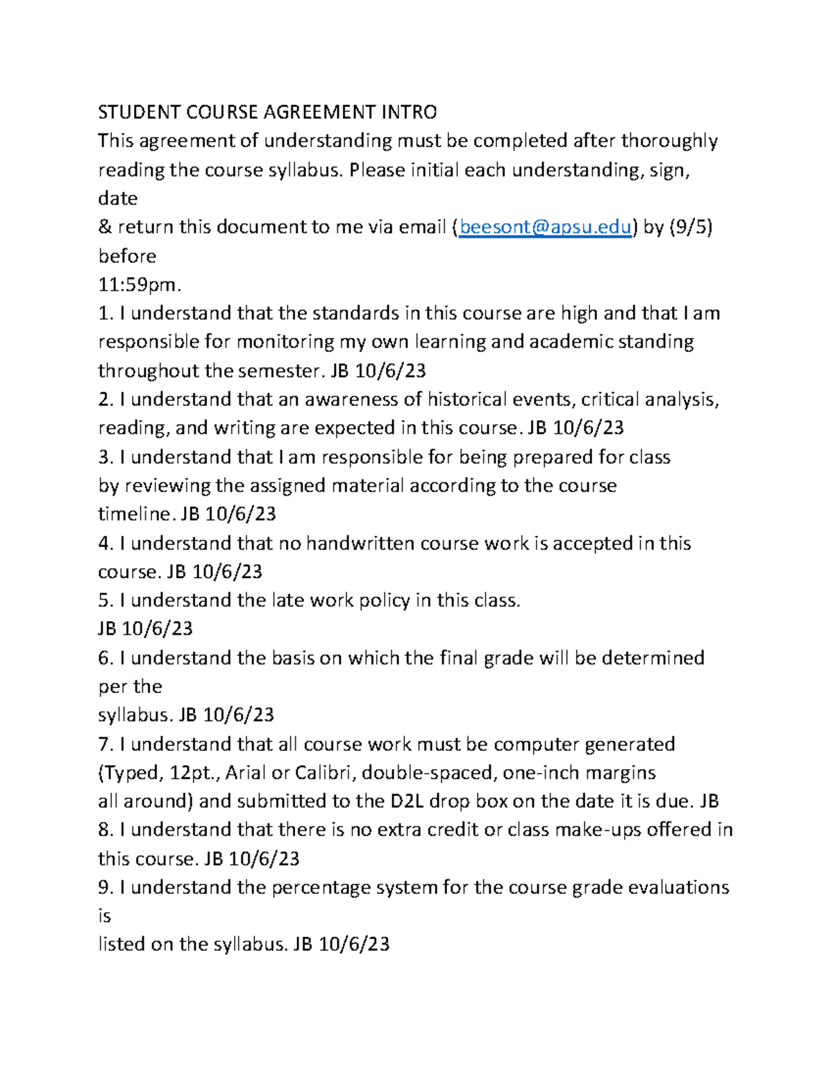 Document 2 - Answers for assignment - STUDENT COURSE AGREEMENT INTRO ...