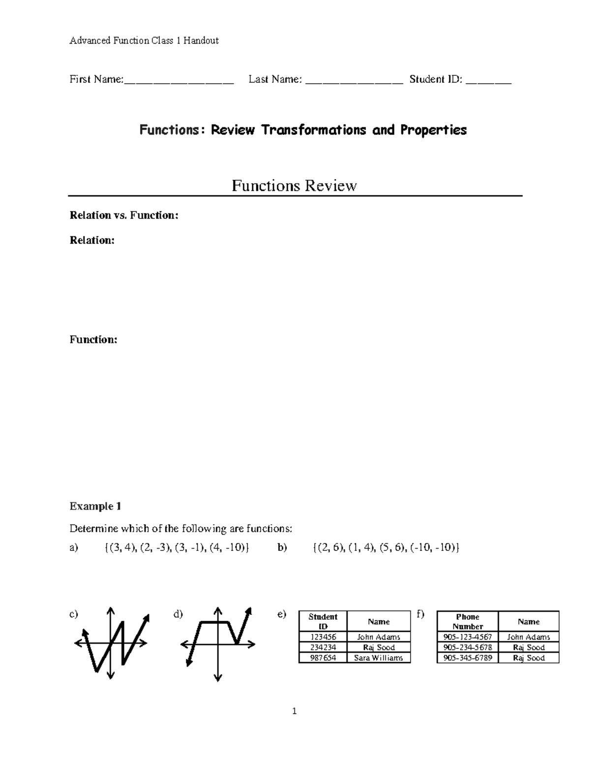 Class 01 Advanced Functions Handout Feb 07-11 - First Name ...