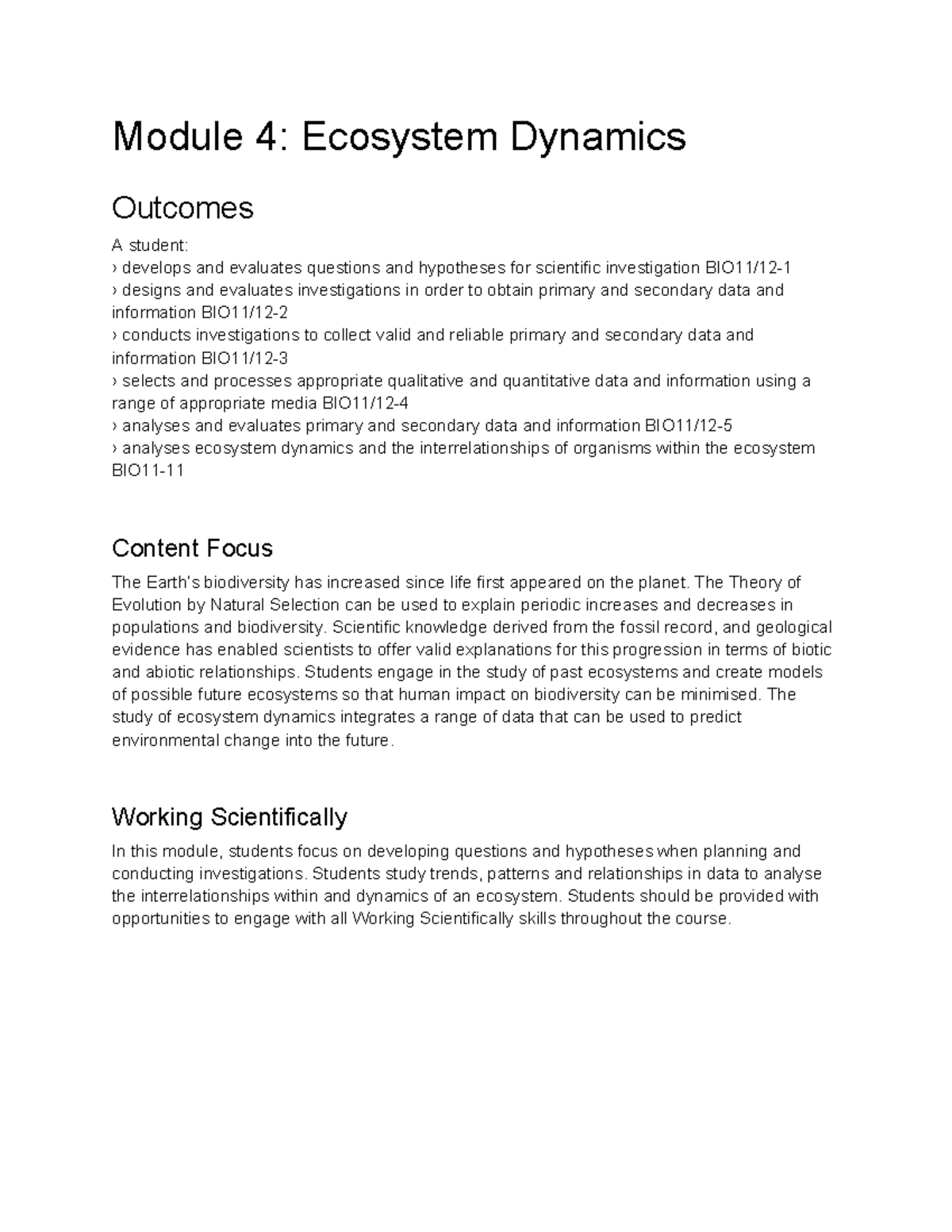 M4 Ecosystem Dynamics - Module 4: Ecosystem Dynamics Outcomes A student ...