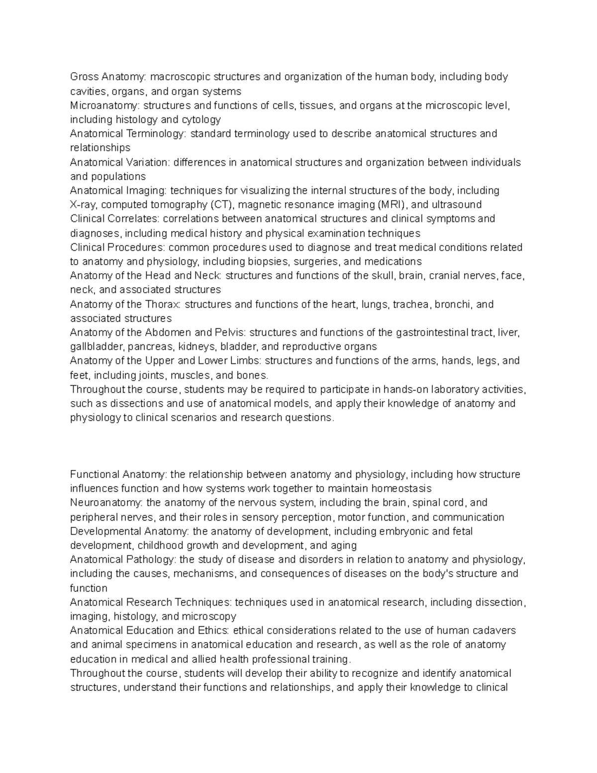 Human Anatomy (3, 3) (BIO 290) #2 - Gross Anatomy: macroscopic ...