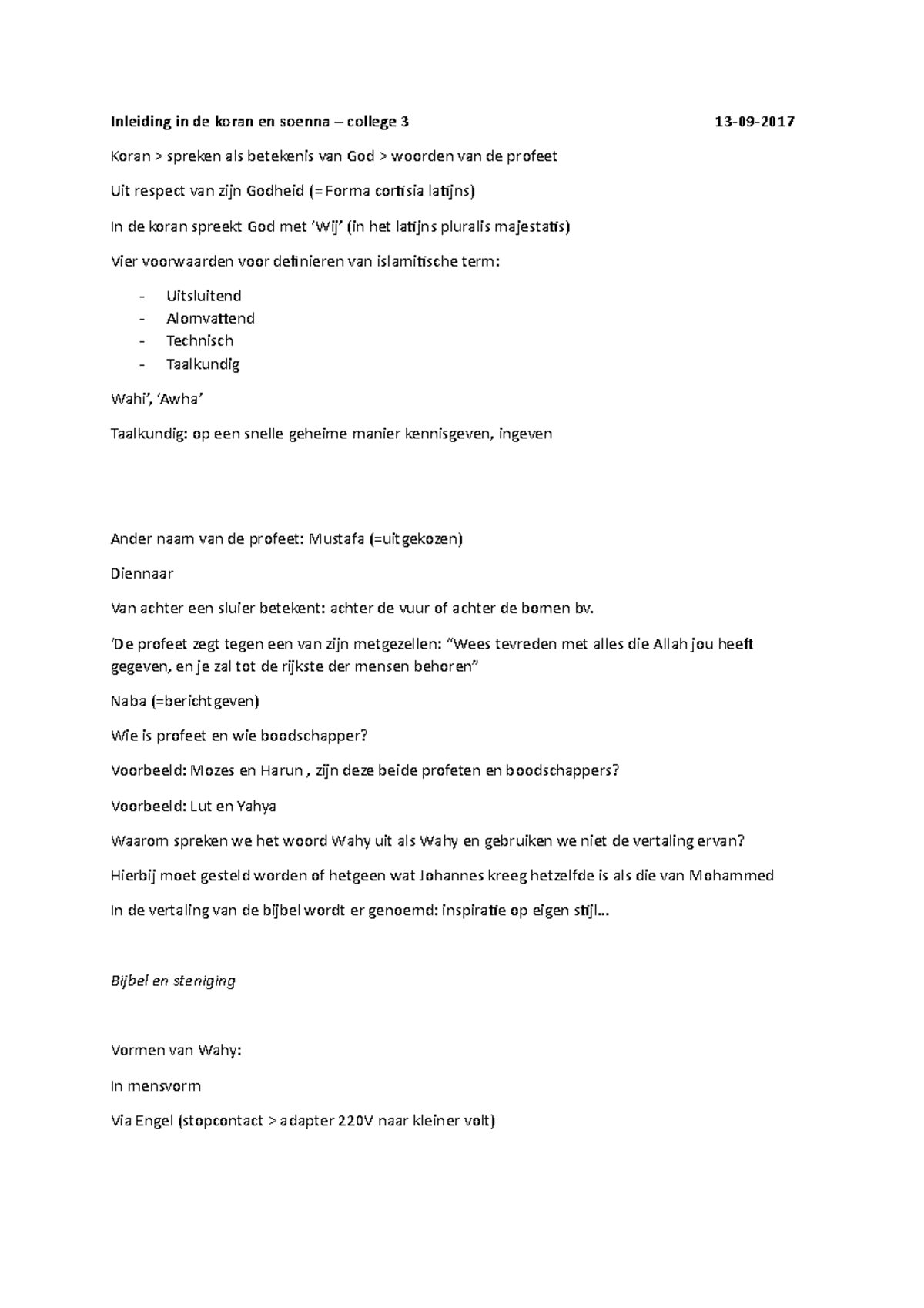 College 3 inleiding koran en soenna - Inleiding in de koran en soenna ...