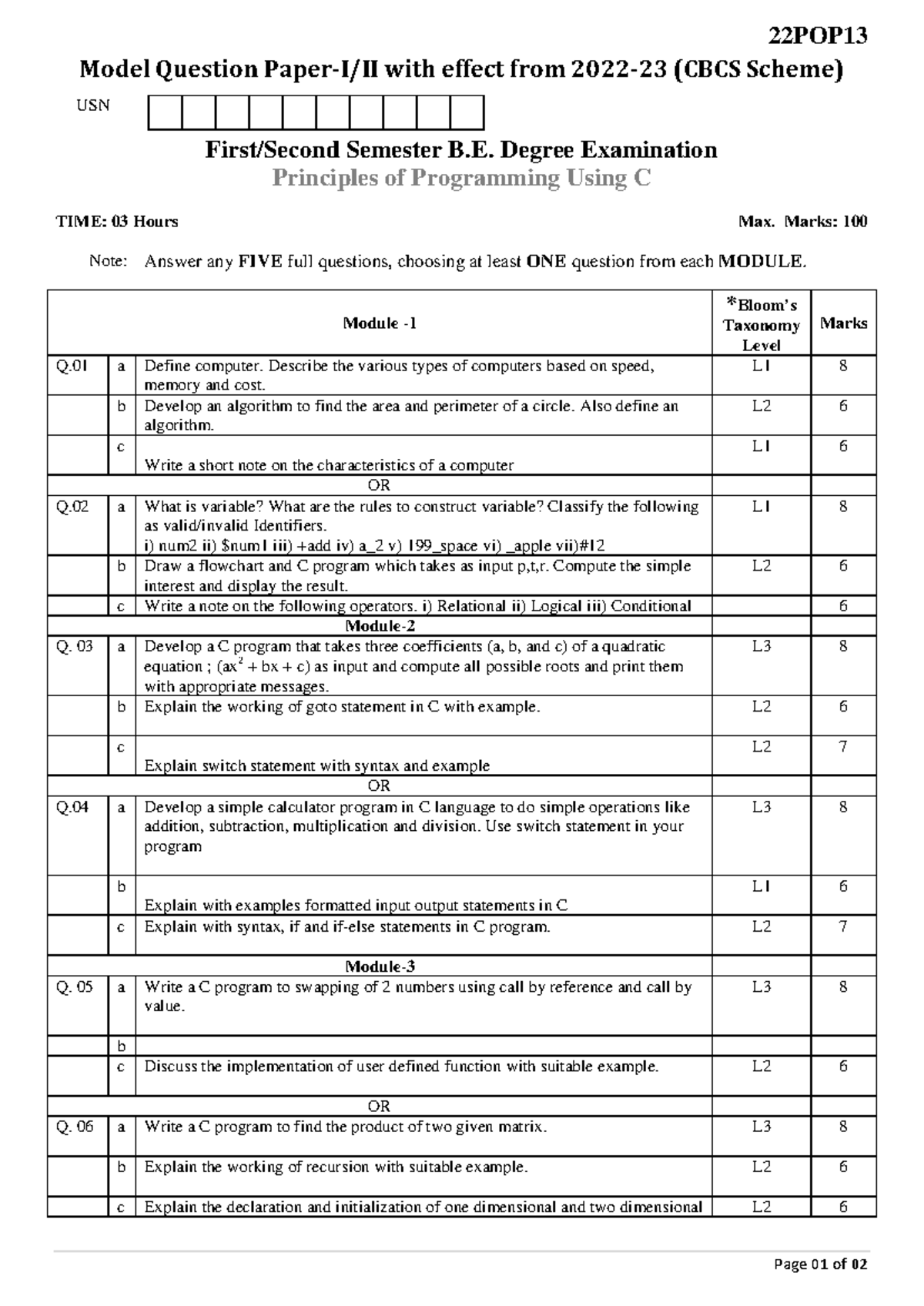 22POP13set1 - pop model paper for better practice - 22POP Page 01 of 02 ...