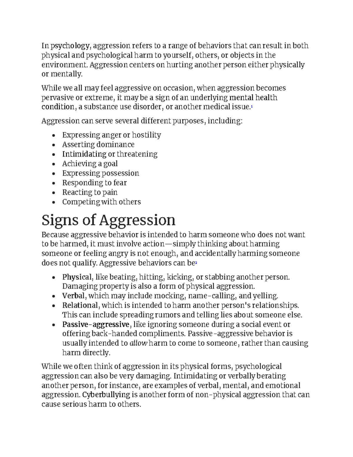 Aggression Notes - In psychology, aggression refers to a range of ...