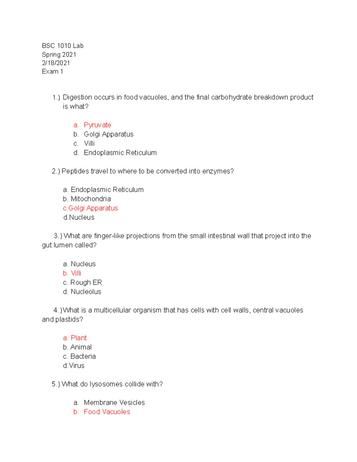 BSC 1010 Lab Exam 1 - A comprehensive treatment of biological ...