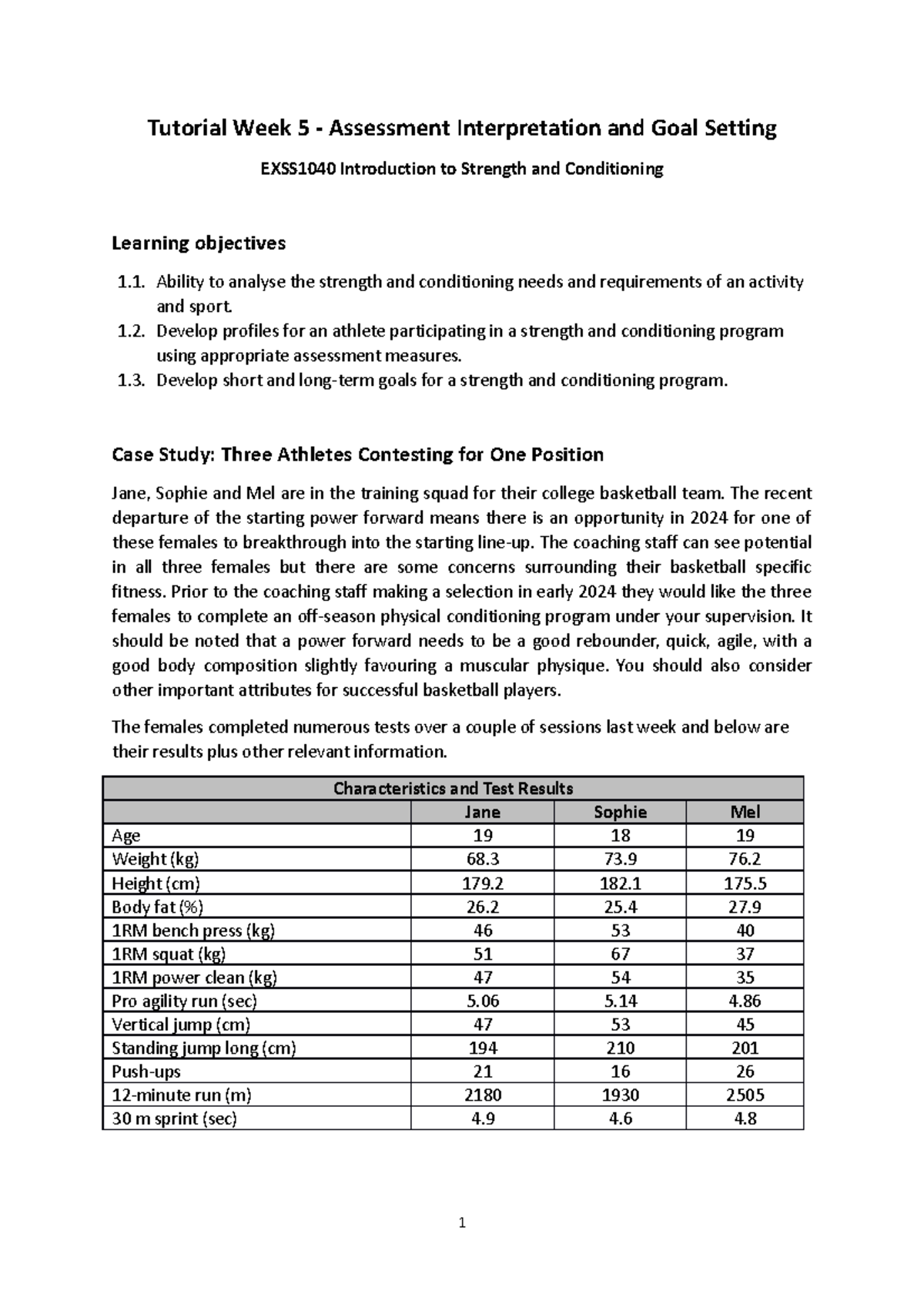 Tutorial 2 - Assessment Interpretation and Goal Setting (Student notes ...