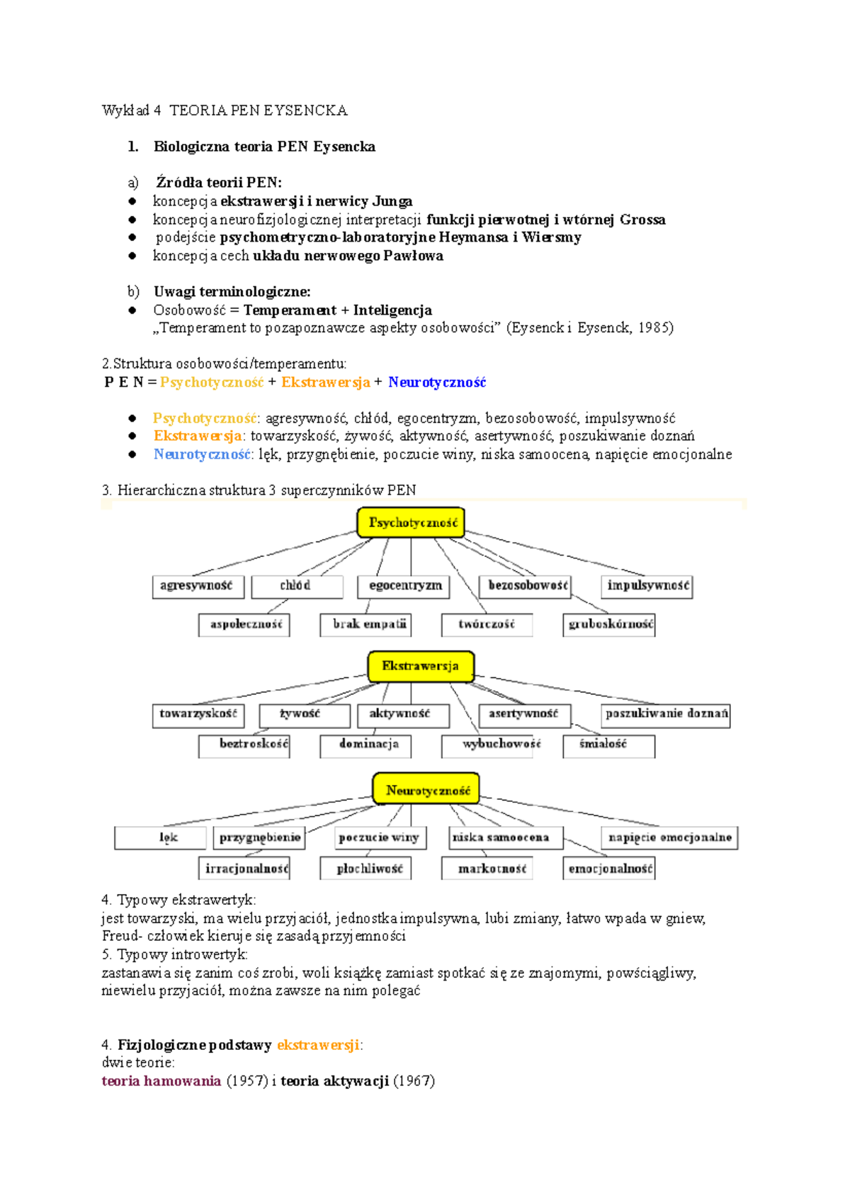 Wykład 4 Teoria PEN Eysencka - Wykład 4 TEORIA PEN EYSENCKA Biologiczna ...