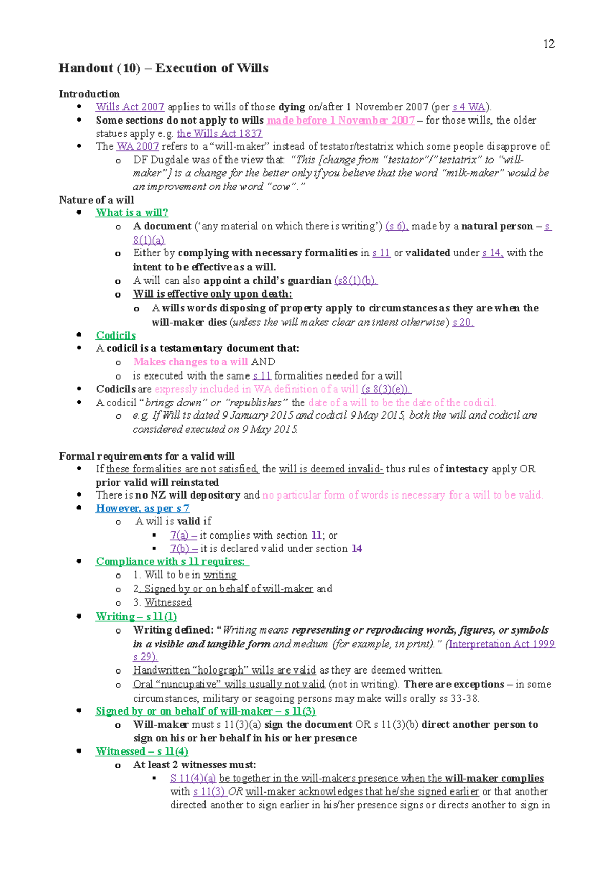 (3b) Wills execution - Exam summary - Handout (10) – Execution of Wills ...