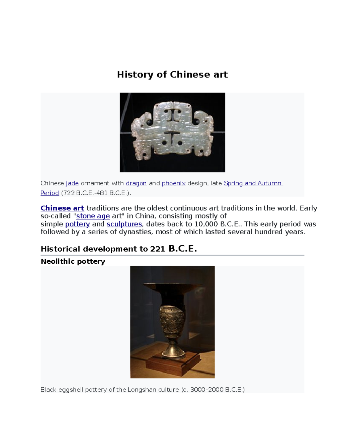 History of Chinese Art - History of Chinese art Chinese jade ornament ...