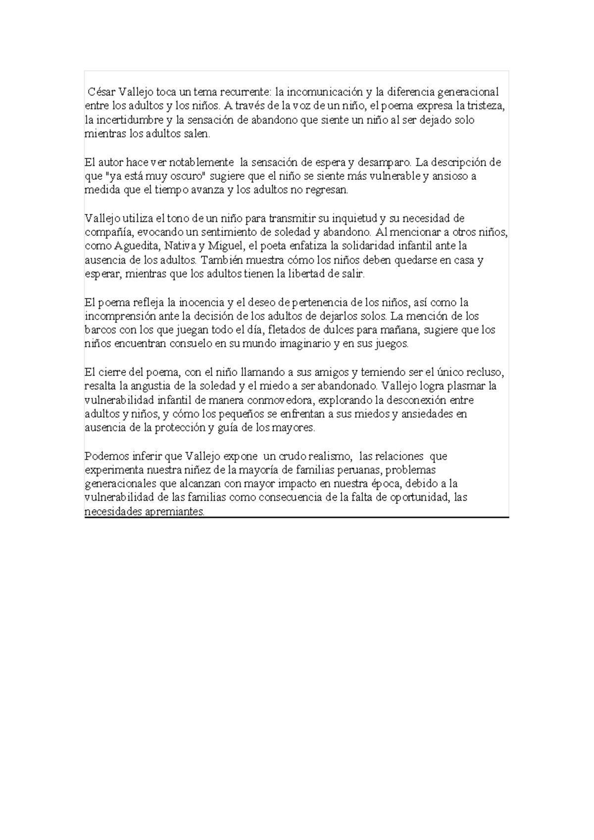 César Vallejo toca un tema recurrente - A través de la voz de un niño ...