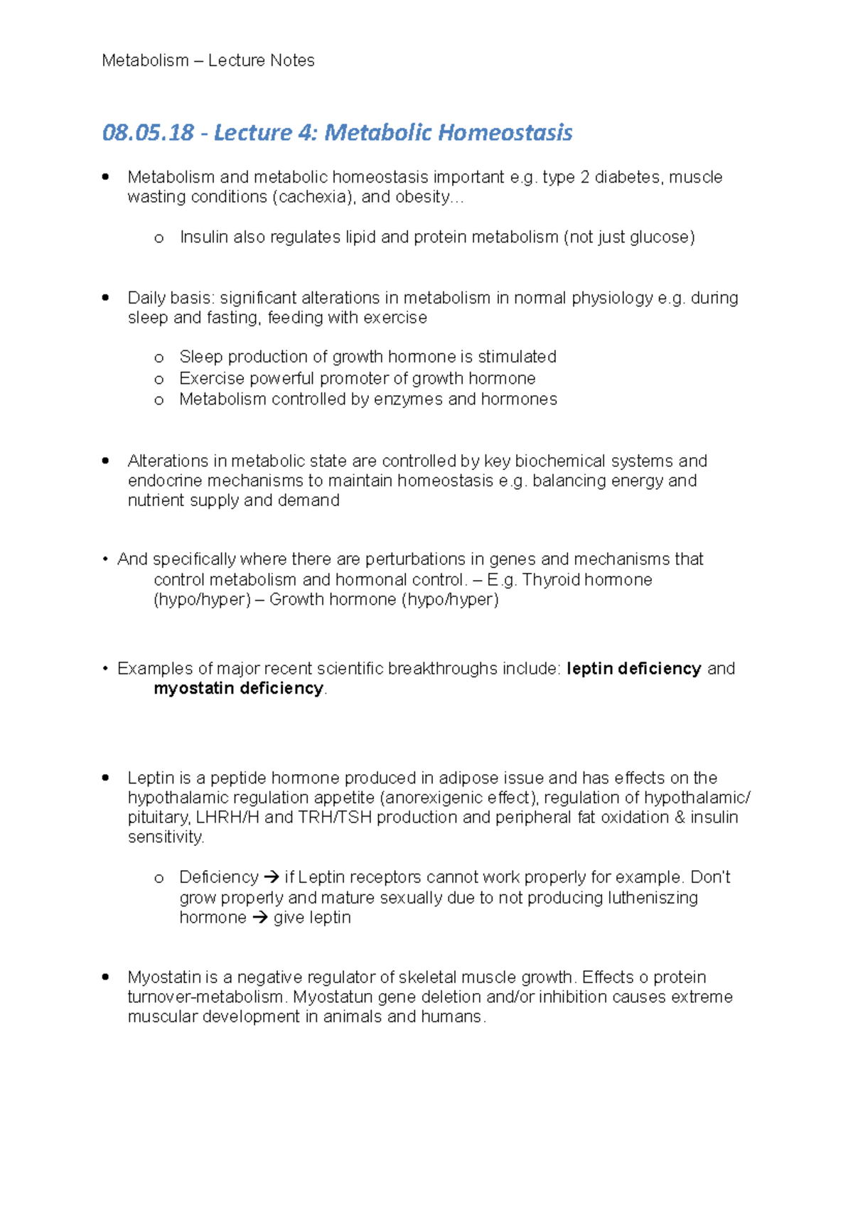 Metabolism lecture notes copy - Metabolism – Lecture Notes 08.05 ...