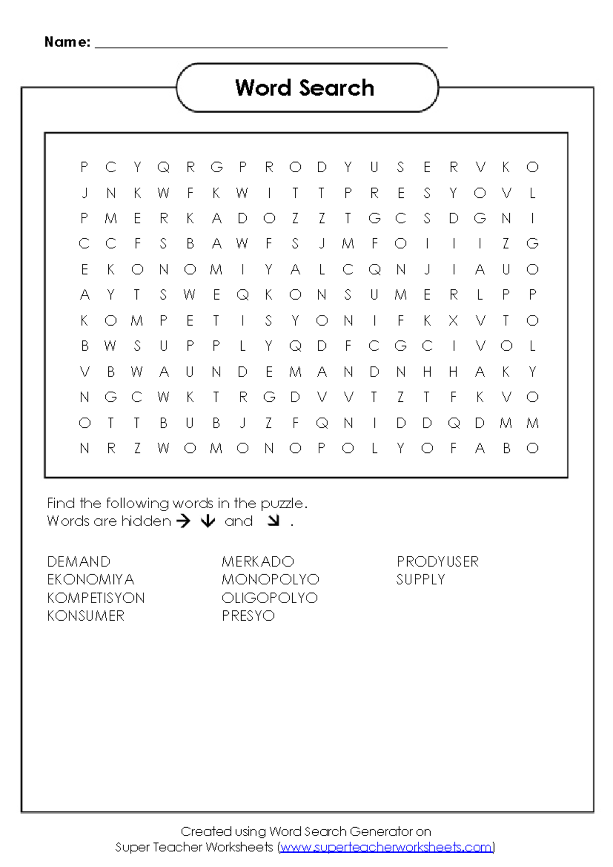 Super Teacher Worksheets Word Search Name