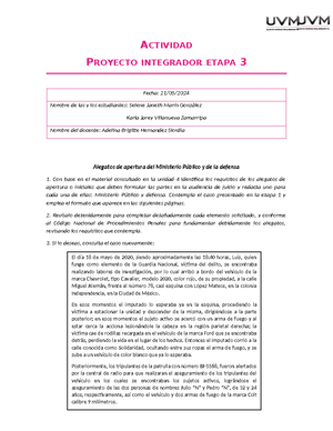 A2 P F SIST Penal Acusatorio - PR. FOR. SIST PENAL ACUSATORIO Actividad 2. PROYECTO INTEGRADOR ...