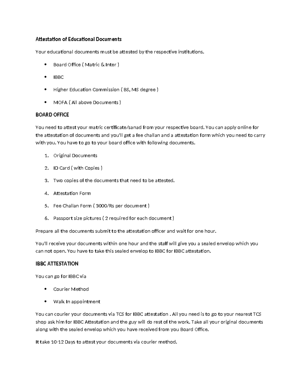 Attestation of Educational Documents - Board Office ( Matric & Inter ...