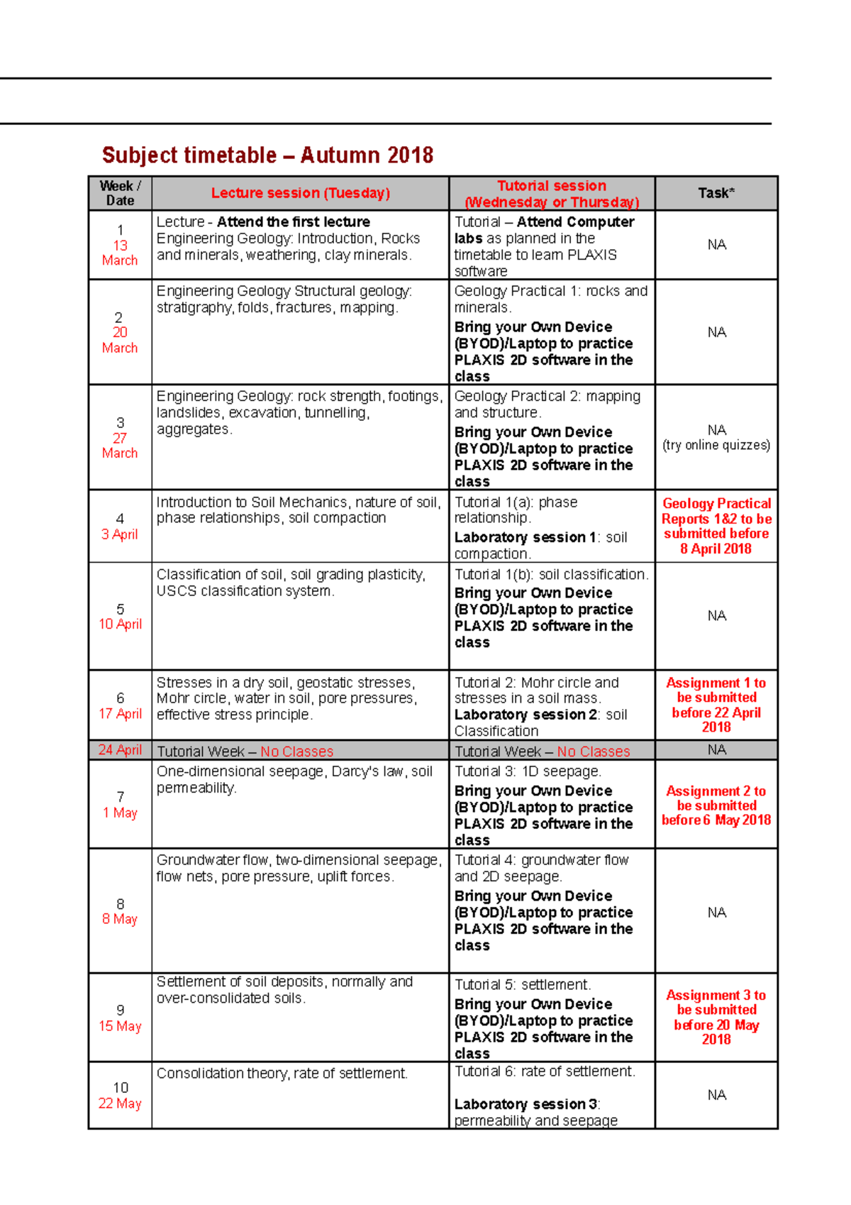 48330 Subject Plan - 2018 Autumn(1) - Subject timetable – Autumn 2018 ...