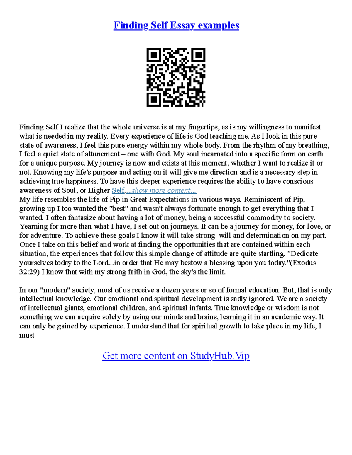 Self Essay Examples - Finding Self Essay examples Finding Self I ...