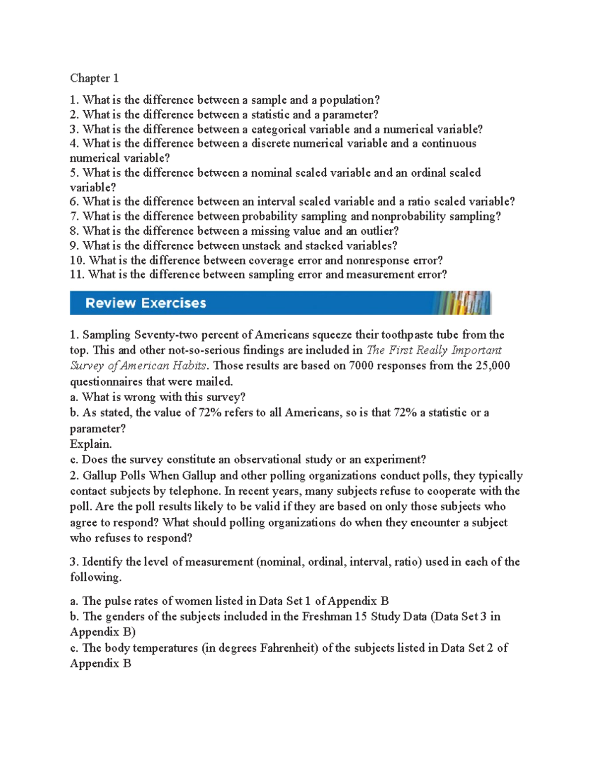 Review Ex Chapter 1 For St - Chapter 1 What is the difference between a ...