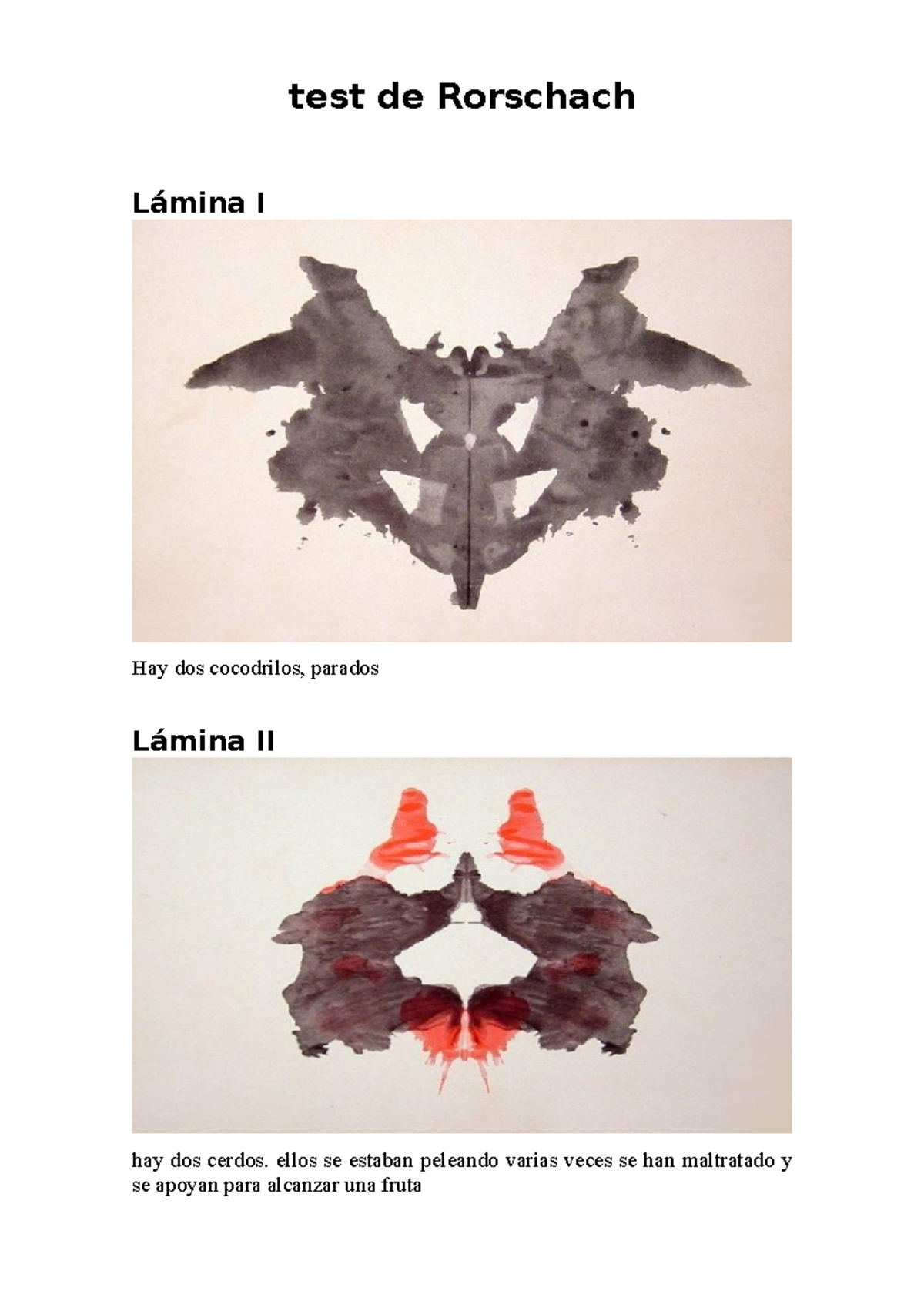 Test de Rorschach laminas - test de Rorschach Lámina I Hay dos ...