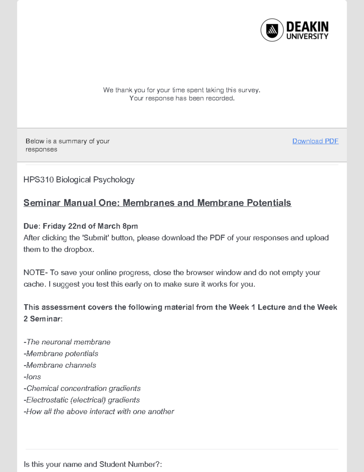 Response Summary - Below is a summary of your responses Download PDF We thank you for your time ...