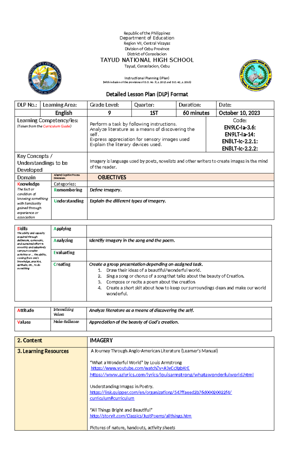 DLP- Imagery - Guide - Republic of the Philippines Department of ...