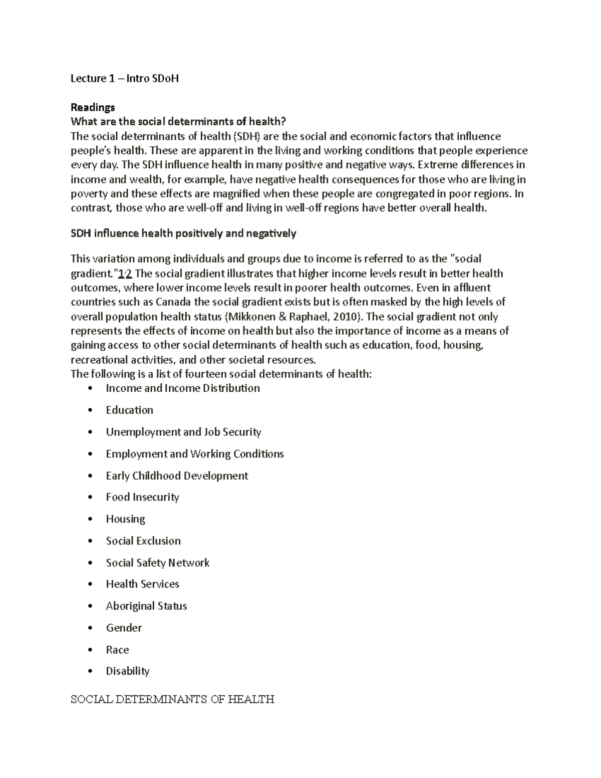 Lecture 1 Intro Sdo H Lecture 1 Intro Sdoh Readings What Are The Social Determinants Of