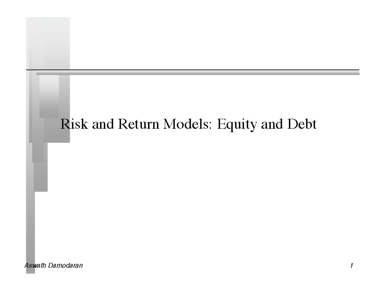 Risk and Return Models- Equity and Debt - The hurdle rate should be ...