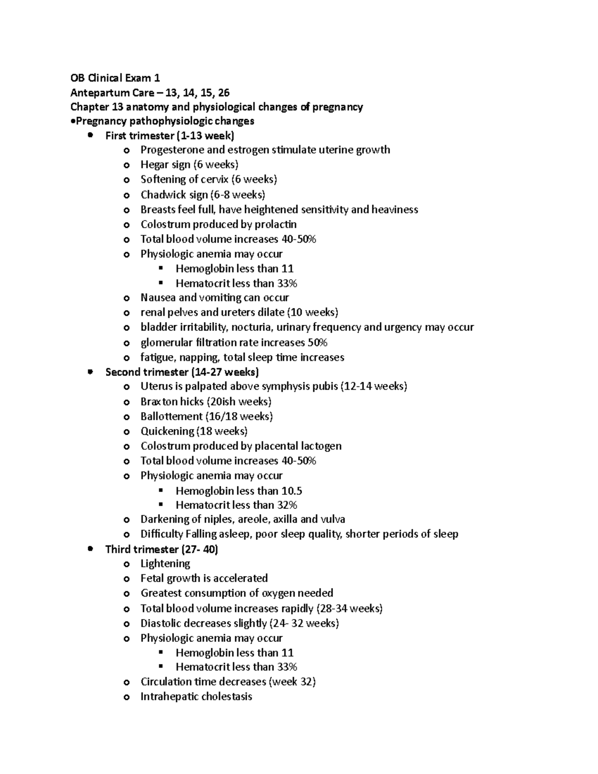 OB Clinical Exam 1 - Maternity and Care of Child nursing study guides ...